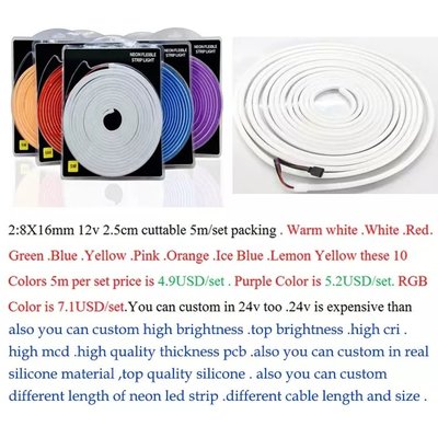 cheap wholesale 5m set 50m roll neon flex 12 v 24v 220v 110v led strip light 6x12mm 8x16mm